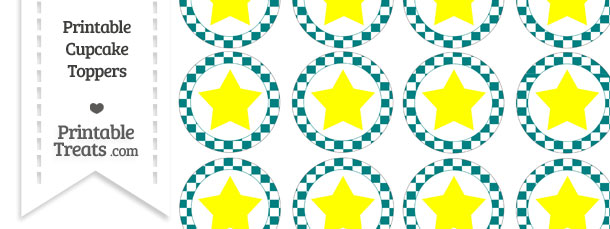 Free Teal Checker Pattern Star Theme Cupcake Toppers — Printable Treats.com
