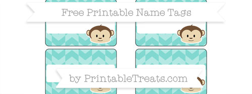 Free Tiffany Blue Herringbone Pattern Boy Monkey Name Tags — Printable ...