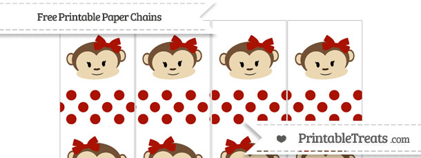 Turkey Red Dotted Pattern Girl Monkey Paper Chains — Printable Treats.com