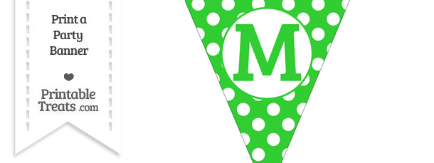 Lime Green Polka Dot Pennant Flag Capital Letter M — Printable Treats.com