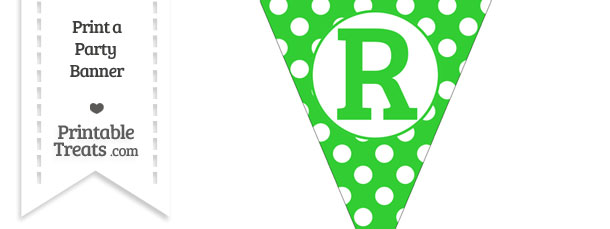 Lime Green Polka Dot Pennant Flag Capital Letter R — Printable Treats.com