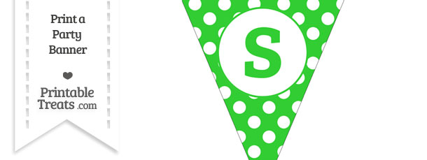 Lime Green Polka Dot Pennant Flag Lowercase Letter S — Printable Treats.com