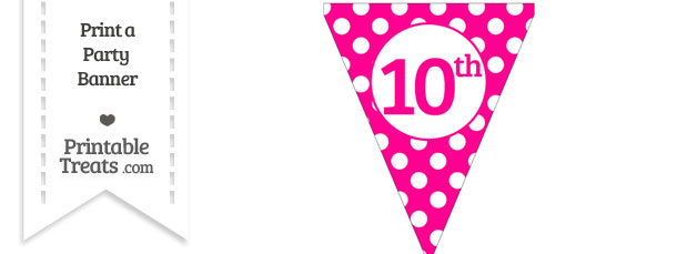 Magenta Polka Dot Pennant Flag Ordinal Number 10th — Printable Treats.com