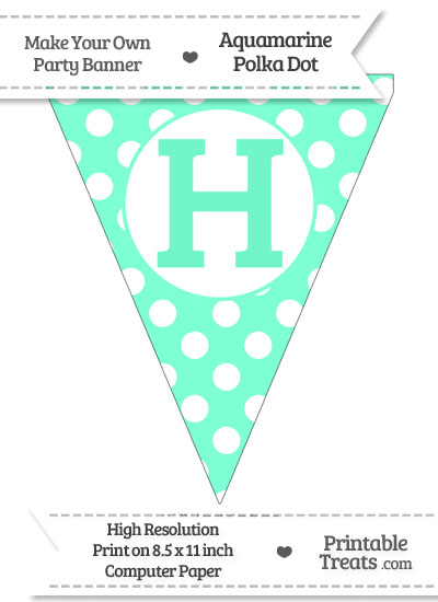 Aquamarine Polka Dot Pennant Flag Capital Letter H — Printable Treats.com