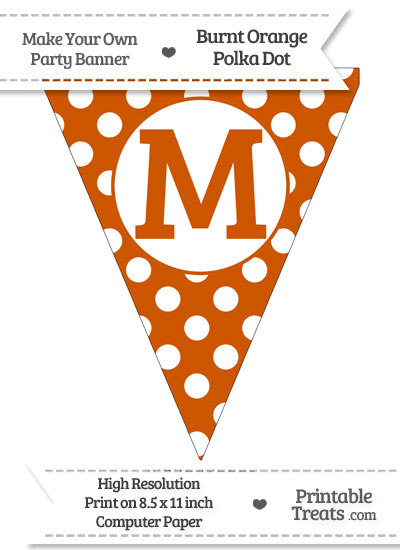 Burnt Orange Polka Dot Pennant Flag Capital Letter M — Printable Treats.com