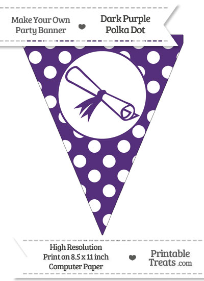 Dark Purple Polka Dot Pennant Flag with Diploma — Printable Treats.com