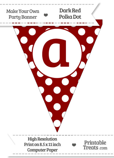 Dark Red Polka Dot Pennant Flag Lowercase Letter A — Printable Treats.com