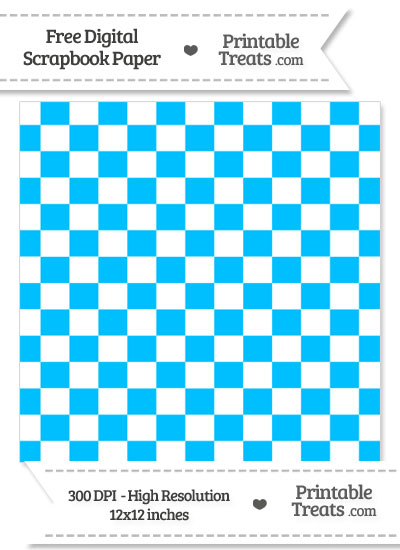 Deep Sky Blue Checkered Pattern Digital Paper — Printable Treats.com