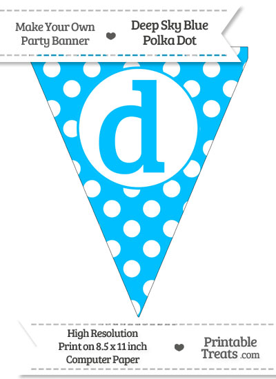 Deep Sky Blue Polka Dot Pennant Flag Lowercase Letter D — Printable ...