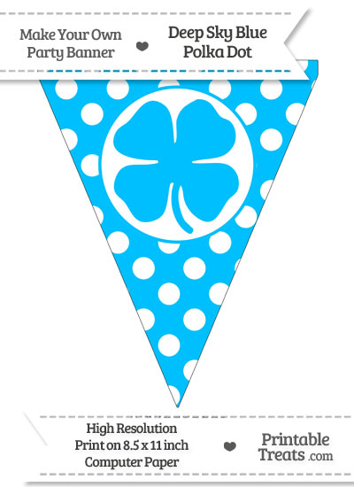 Deep Sky Blue Polka Dot Pennant Flag with Four Leaf Clover Facing Left ...