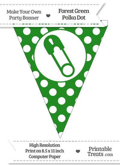 Forest Green Polka Dot Pennant Flag with Diaper Pin Facing Left ...