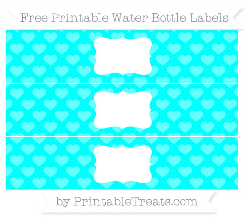 Aqua Blue Heart Pattern DIY Water Bottle Labels — Printable Treats.com