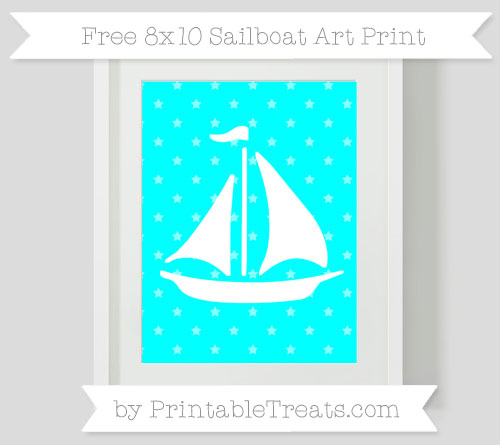Aqua Blue Star Pattern Sailboat 8×10 Art Print — Printable Treats.com