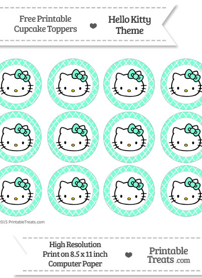 Free Aquamarine Moroccan Tile Hello Kitty Cupcake Toppers — Printable ...