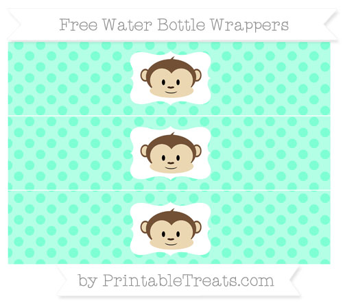 Aquamarine Polka Dot Boy Monkey Water Bottle Wrappers — Printable ...