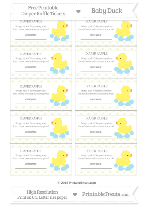 Free Beige Polka Dot Baby Duck Diaper Raffle Tickets — Printable Treats.com