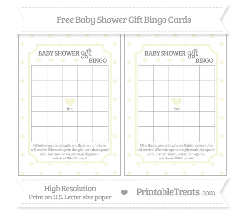 Beige Star Pattern Baby Shower Gift Bingo Cards — Printable Treats.com