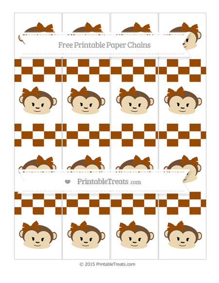 Brown Checker Pattern Girl Monkey Paper Chains — Printable Treats.com