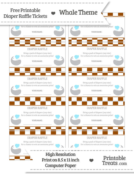 Free Brown Checker Pattern Whale Diaper Raffle Tickets — Printable ...