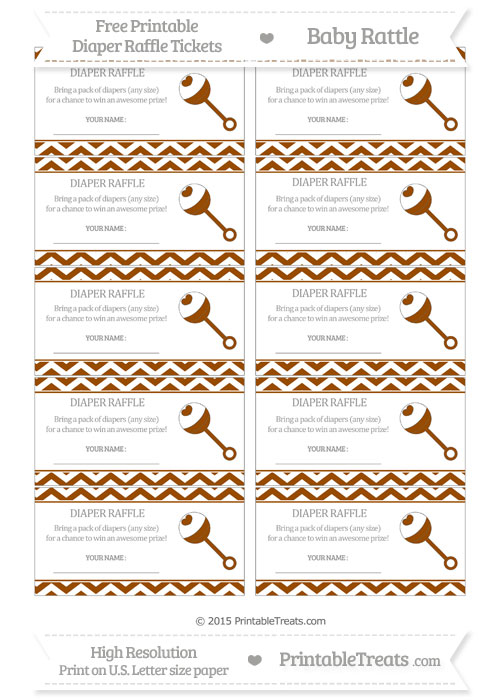 Free Brown Chevron Baby Rattle Diaper Raffle Tickets — Printable Treats.com