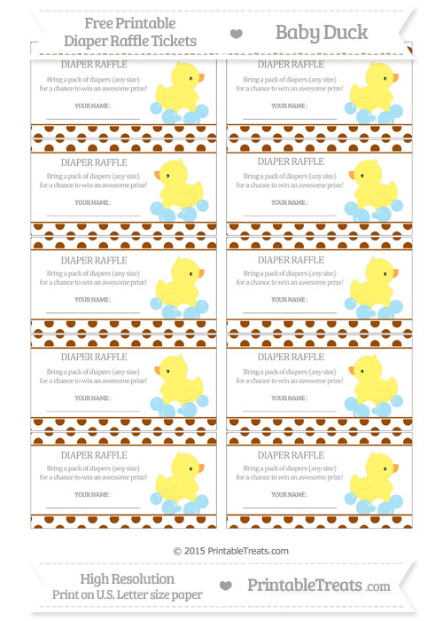 Free Brown Polka Dot Baby Duck Diaper Raffle Tickets — Printable Treats.com