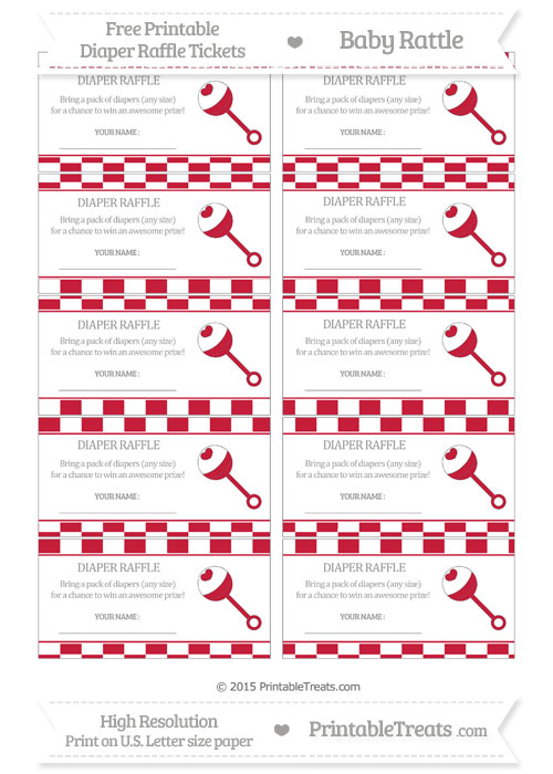 Free Cardinal Red Checker Pattern Baby Rattle Diaper Raffle Tickets ...