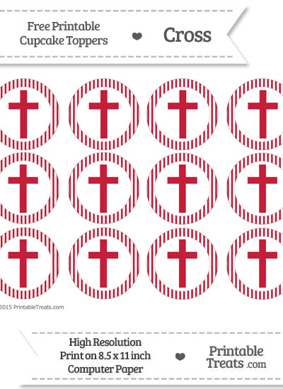 Free Cardinal Red Striped Cross Cupcake Toppers — Printable Treats.com
