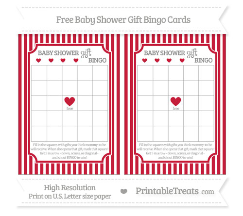 Cardinal Red Thin Striped Pattern Baby Shower Gift Bingo Cards ...