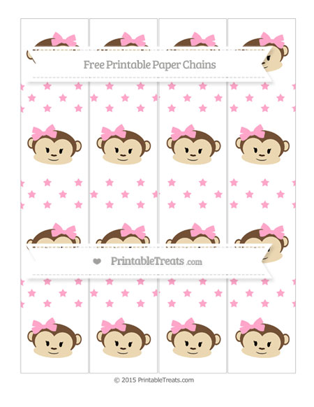 Carnation Pink Star Pattern Girl Monkey Paper Chains — Printable Treats.com