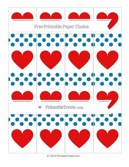 Cerulean Blue Dotted Pattern Heart Paper Chains — Printable Treats.com
