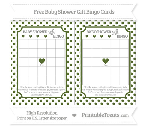 Dark Olive Green Dotted Pattern Baby Shower Gift Bingo Cards ...