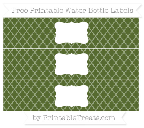 Dark Olive Green Moroccan Tile DIY Water Bottle Labels — Printable ...