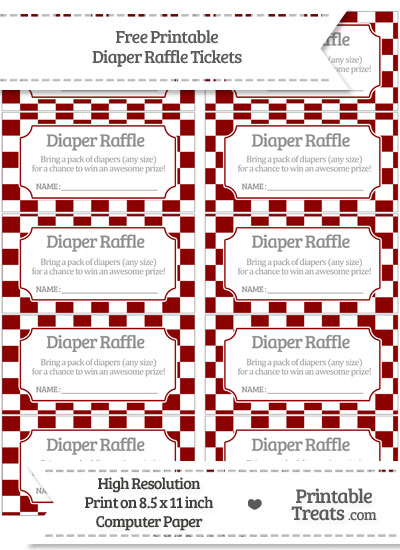 Free Dark Red Checker Pattern Diaper Raffle Tickets — Printable Treats.com