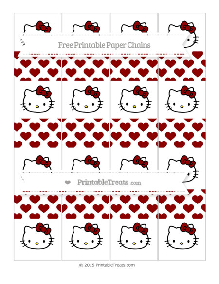 Free Dark Red Heart Pattern Hello Kitty Paper Chains — Printable Treats.com