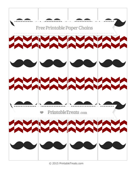 Dark Red Herringbone Pattern Mustache Paper Chains — Printable Treats.com