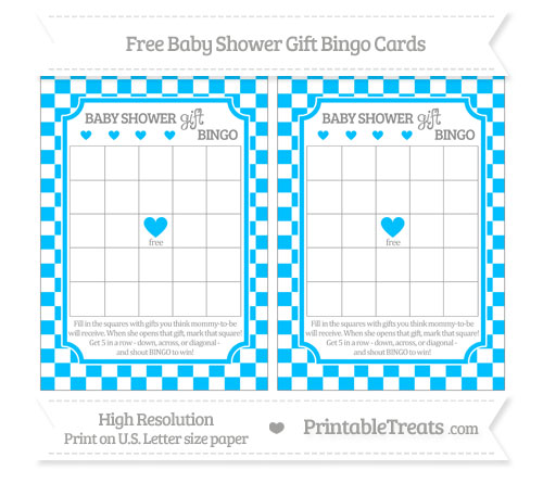 Deep Sky Blue Checker Pattern Baby Shower Gift Bingo Cards — Printable ...