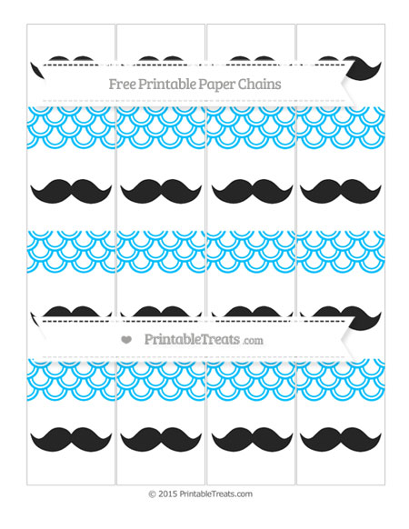 Deep Sky Blue Fish Scale Pattern Mustache Paper Chains — Printable ...
