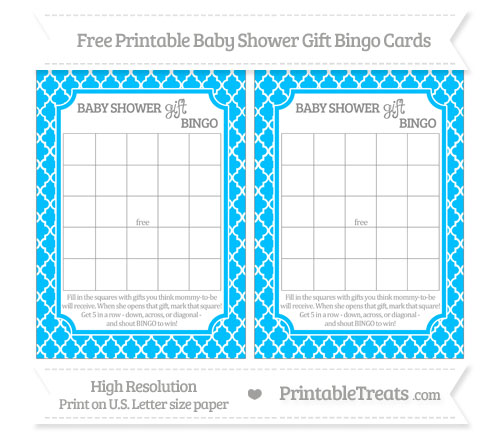 Deep Sky Blue Moroccan Tile Baby Shower Gift Bingo Cards — Printable ...