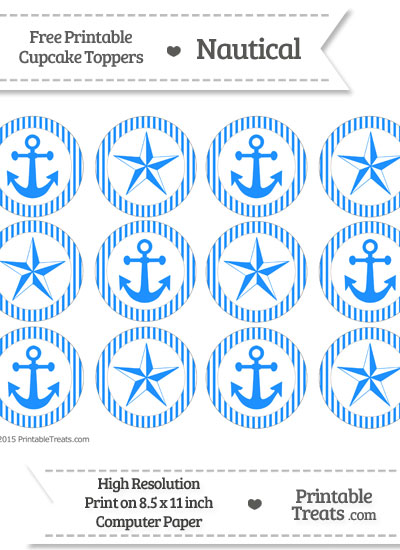 Free Dodger Blue Striped Nautical Cupcake Toppers — Printable Treats.com