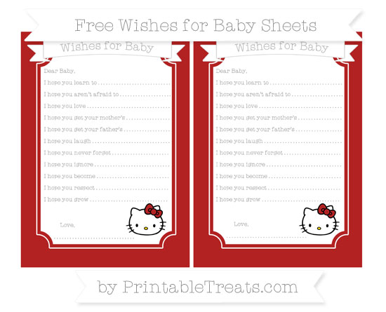 Fire Brick Red Hello Kitty Wishes for Baby Sheets — Printable Treats.com