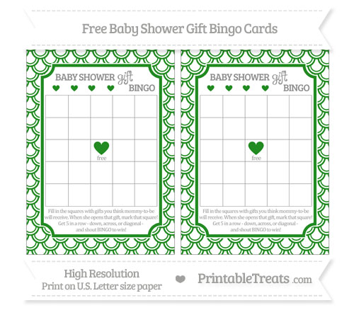 Forest Green Fish Scale Pattern Baby Shower Gift Bingo Cards ...
