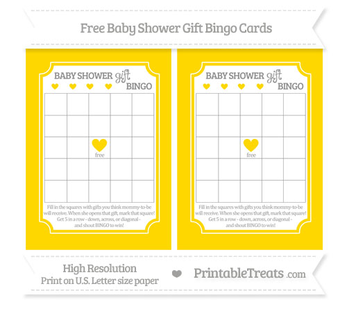 Gold Baby Shower Gift Bingo Cards — Printable Treats.com