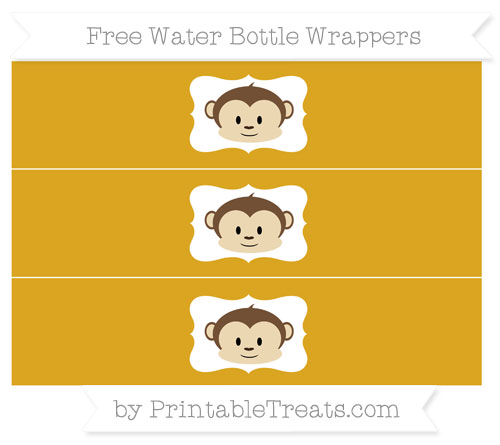 Goldenrod Boy Monkey Water Bottle Wrappers — Printable Treats.com