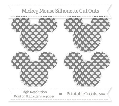 Grey Heart Pattern Medium Mickey Mouse Silhouette Cut Outs — Printable ...