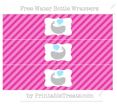 Hot Pink Diagonal Striped Whale Water Bottle Wrappers — Printable ...