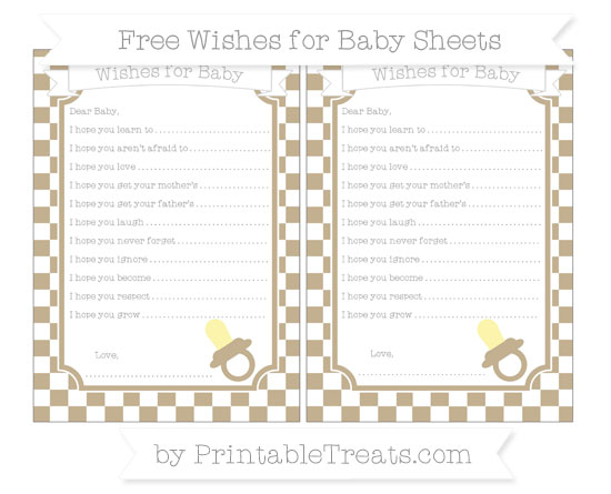 Khaki Checker Pattern Baby Pacifier Wishes for Baby Sheets — Printable ...