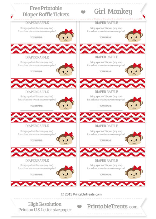 Free Lava Red Chevron Girl Monkey Diaper Raffle Tickets — Printable ...