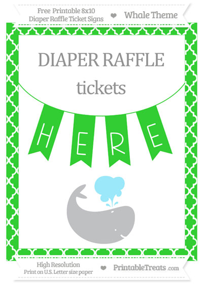 Free Lime Green Moroccan Tile Whale 8×10 Diaper Raffle Ticket Sign ...