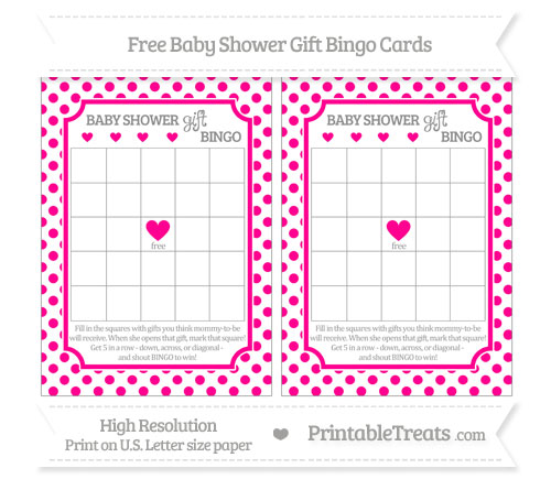 Magenta Dotted Pattern Baby Shower Gift Bingo Cards — Printable Treats.com