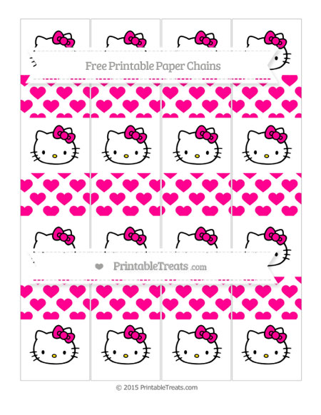 Free Magenta Heart Pattern Hello Kitty Paper Chains — Printable Treats.com
